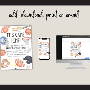 Sports Birthday Invitation Baseball Basketball Football Printable ...