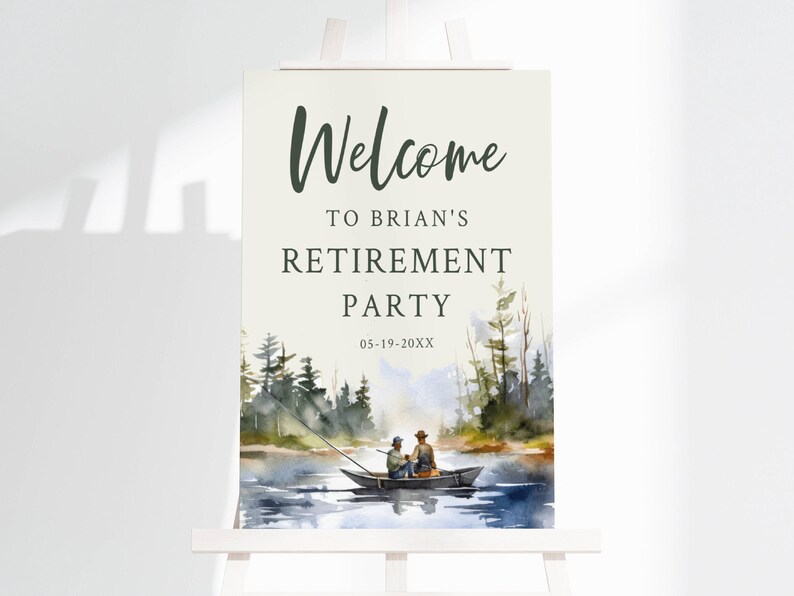 Fishing Retirement Party Welcome Sign: O-fishally Retired (digital ...