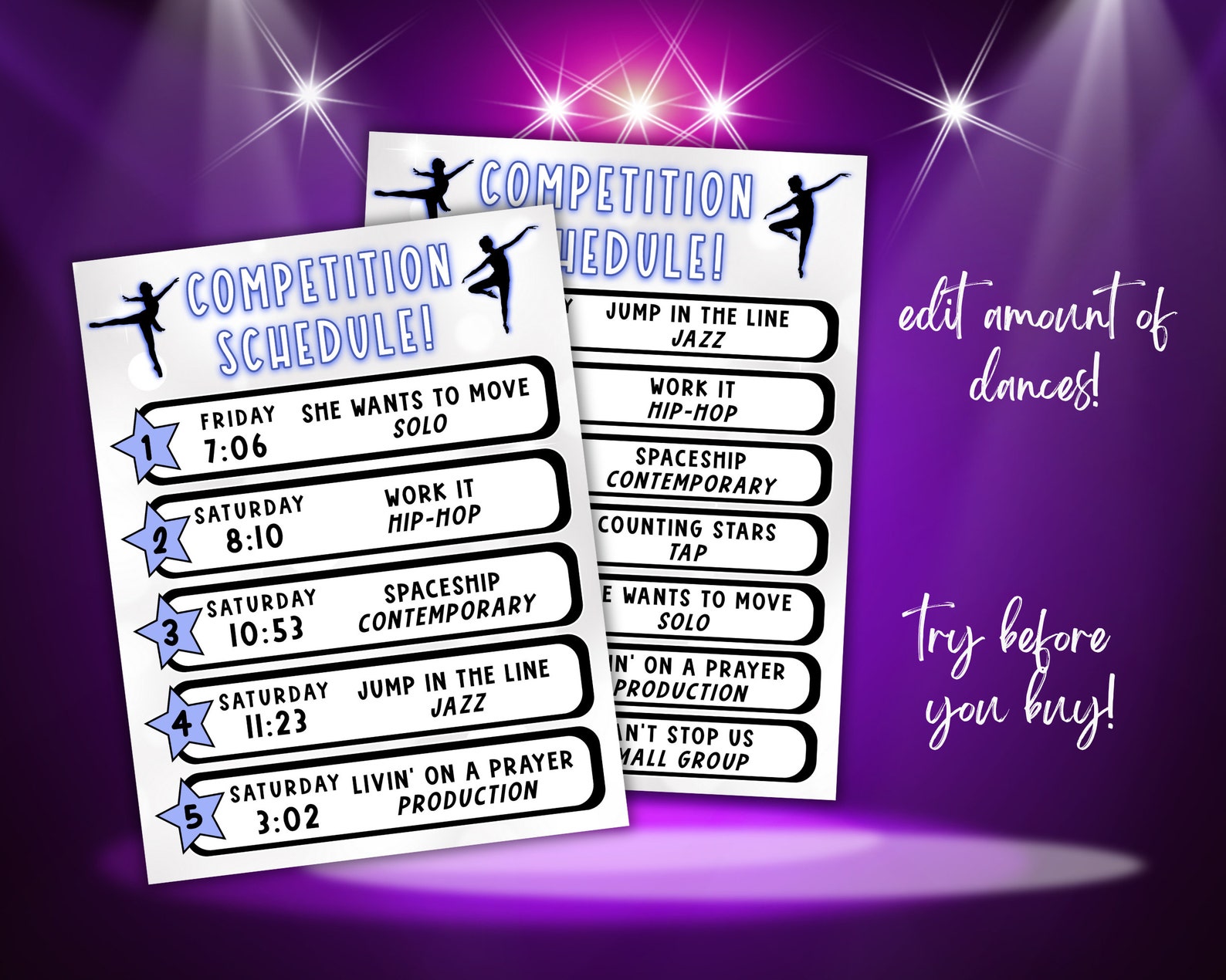 Dance Competition Printable Schedule Template, Editable Dance ...