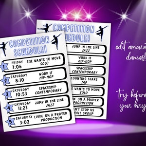 Dance Competition Printable Schedule Template, Editable Dance ...