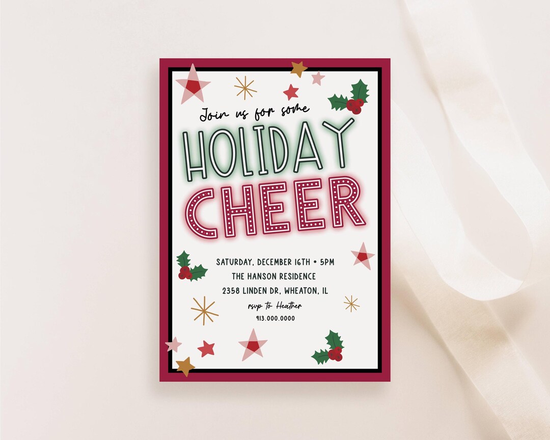 Holiday Party Invite Printable Template Christmas Holiday Cheer Party ...