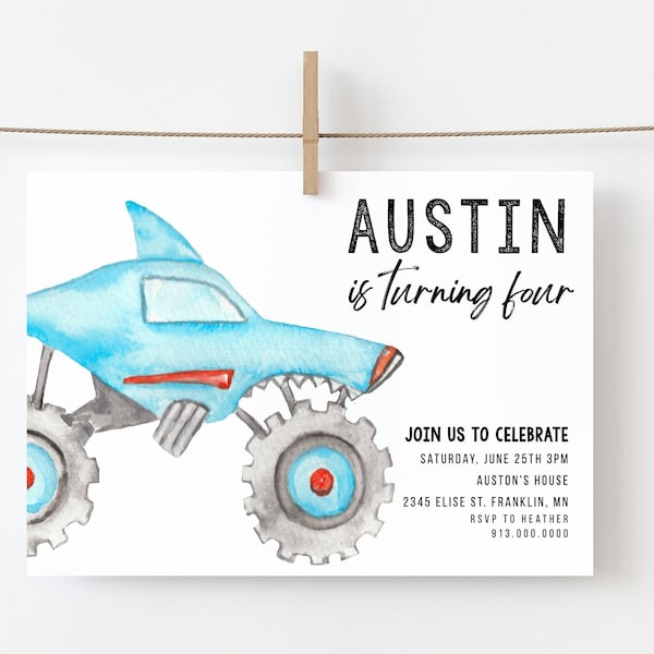 Monster Jam Megalodon Birthday Invitation - Etsy