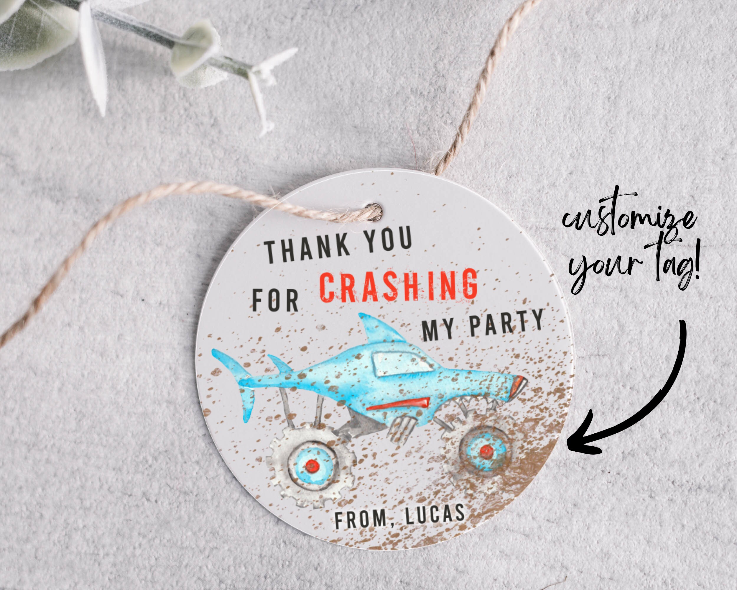 Monster Jam Birthday Party Hang Tag Megalodon Party Favor Tag Printable ...