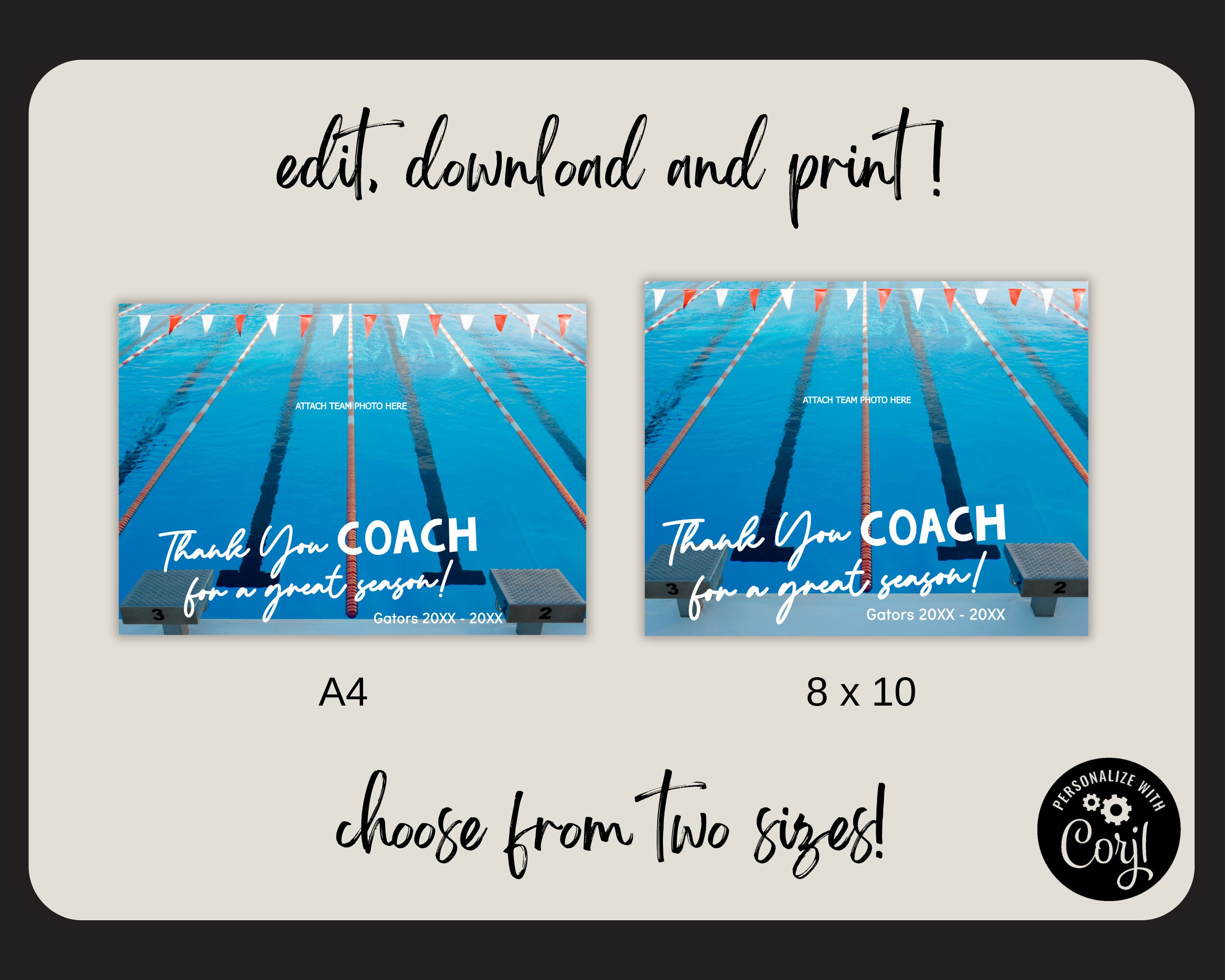 Swim Coach Team Photo Gift, End of Season Swim Coach Thank You Gift ...