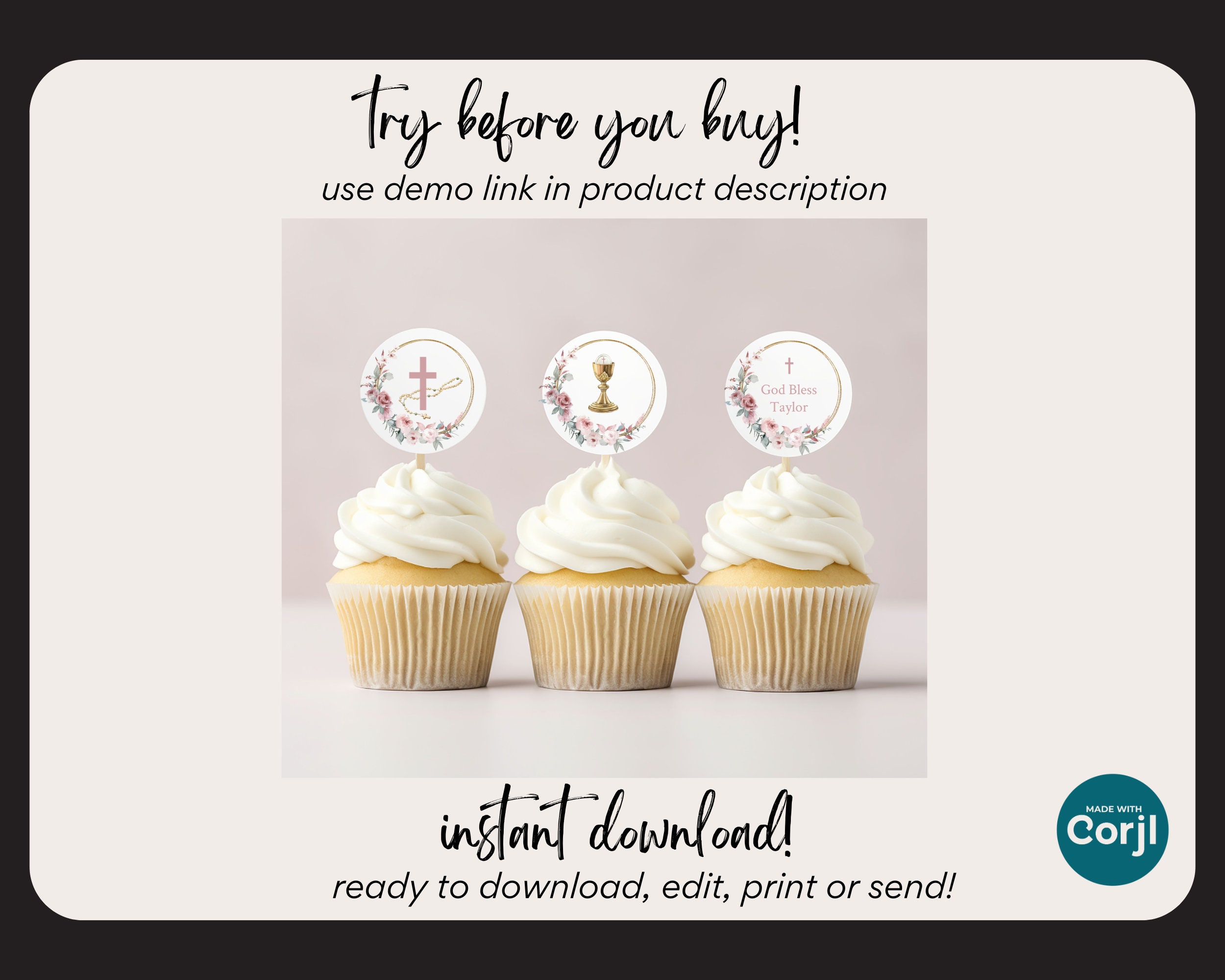 Communion Cupcake Topper Dusty Rose First Holy Communion Printable ...