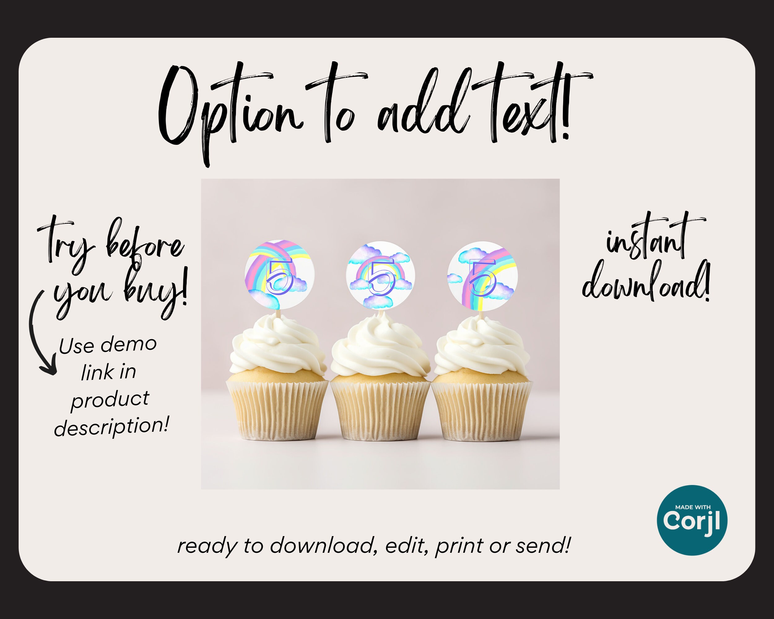 Rainbow Cupcake Toppers Rainbow Theme Birthday Party Printable Cupcake ...