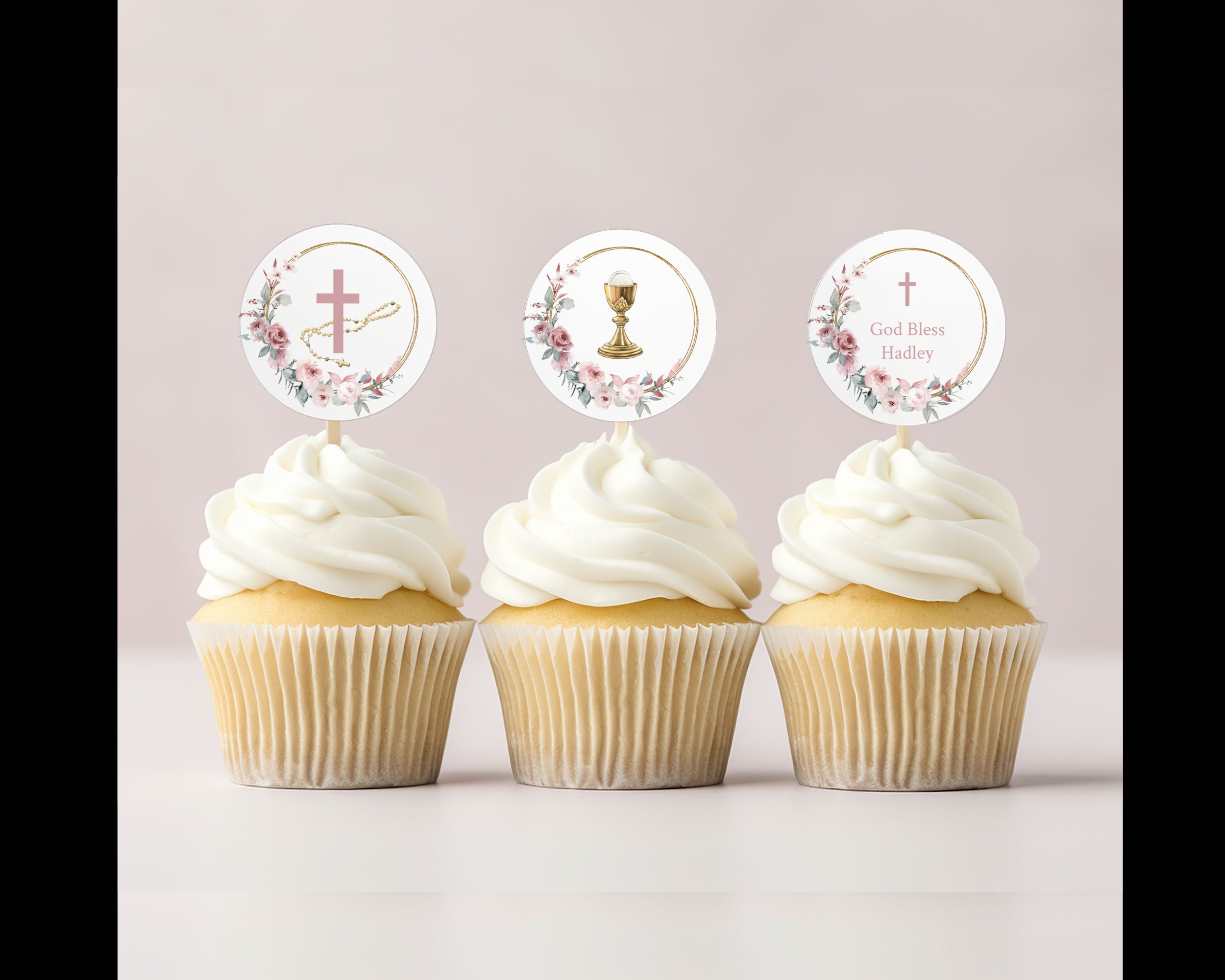 Communion Cupcake Topper Dusty Rose First Holy Communion Printable ...