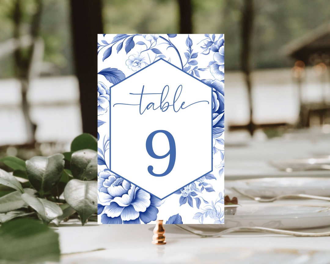 Blue Floral Chinoiserie Table Number Printable Template Vintage Blue ...