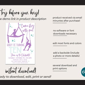 Aerial Swing Birthday Invitation: Printable Party Template (digital ...
