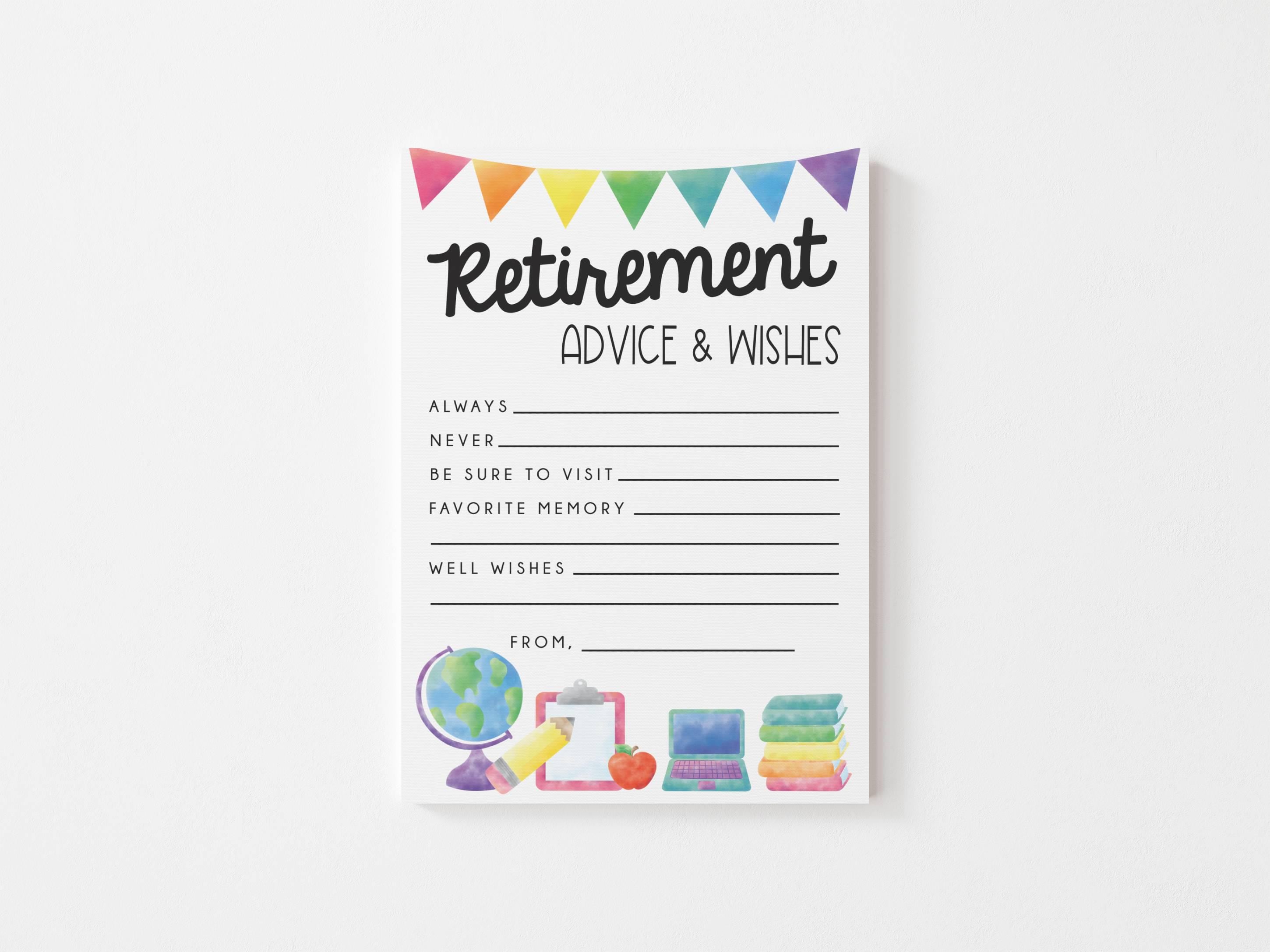 Retirement Advice Cards, Teacher Retirement Printable Template ...