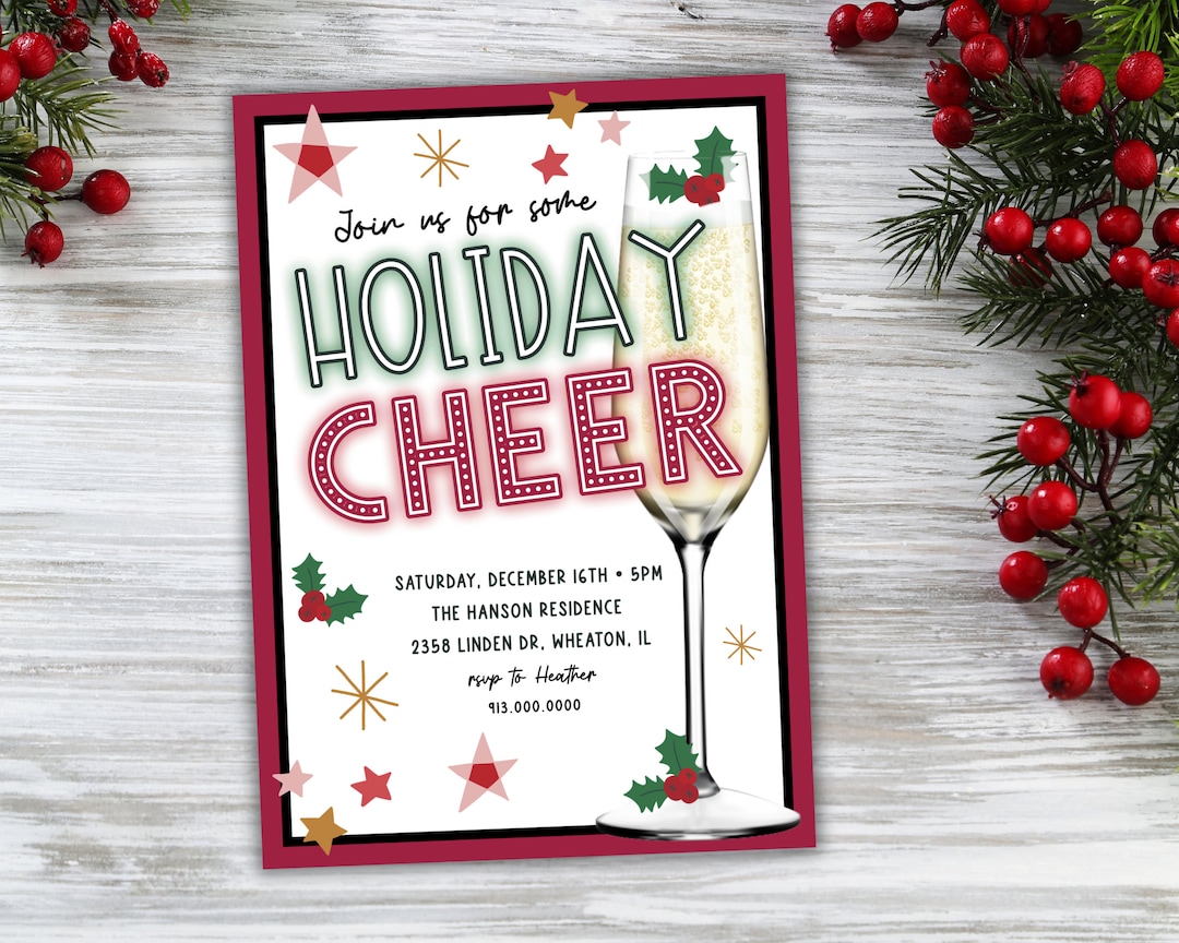 Printable Christmas Holiday Party Invitation Template, Holiday Cheer ...