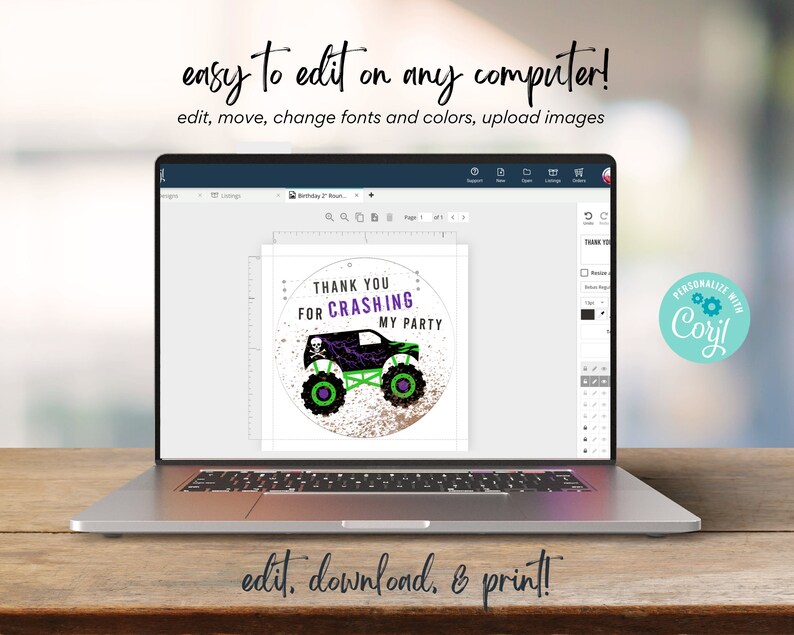 Grave Digger Birthday Party Favor Sticker Printable 2" and 3" Grave ...