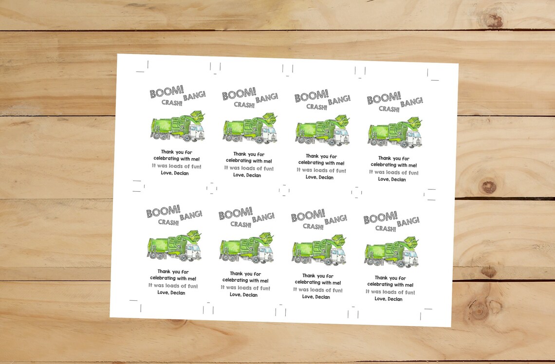 Garbage Truck Birthday Thank You Party Favor Tag Printable - Etsy