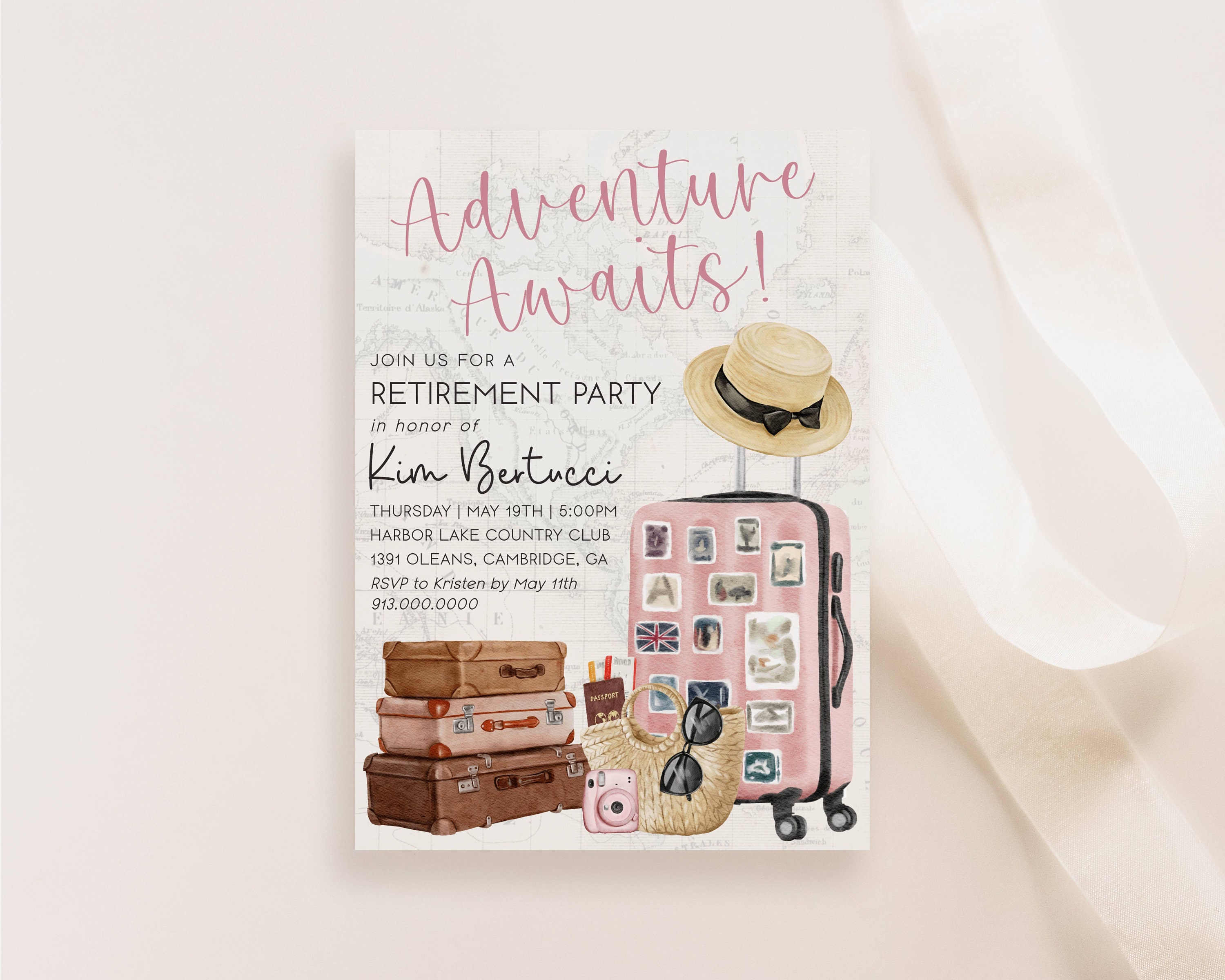 Travel Theme Retirement Invitation Printable Template, Adventure Awaits ...