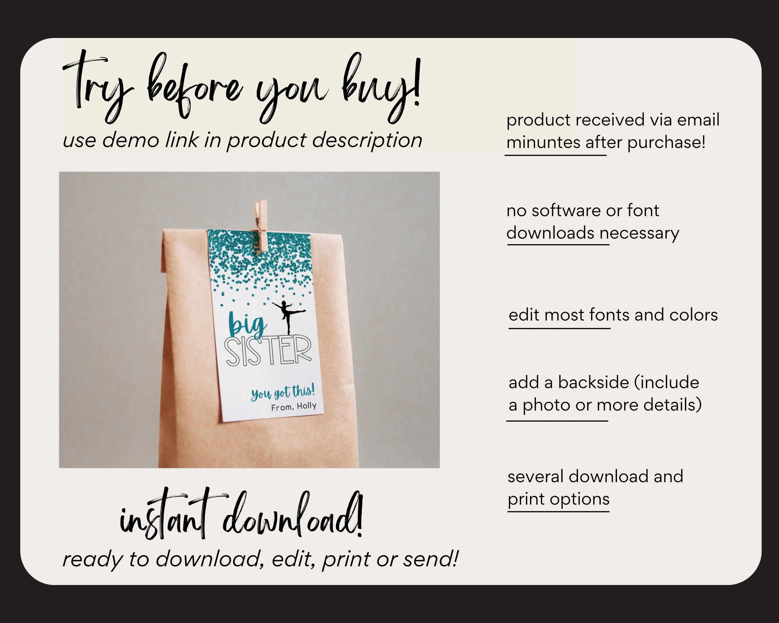 Printable Dance Big Sister Little Sister Gift Tags (digital Download ...
