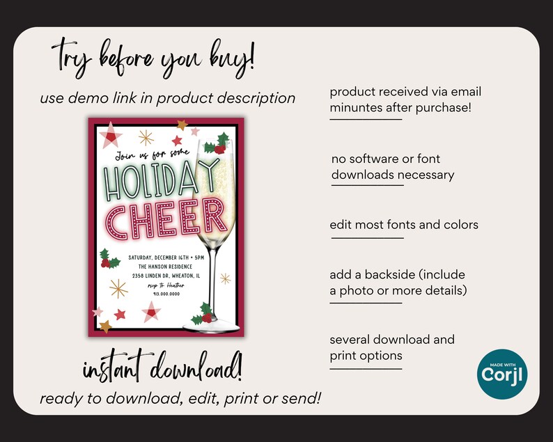 Holiday Cheer Invite Printable Template Christmas Holiday Cheer Party ...