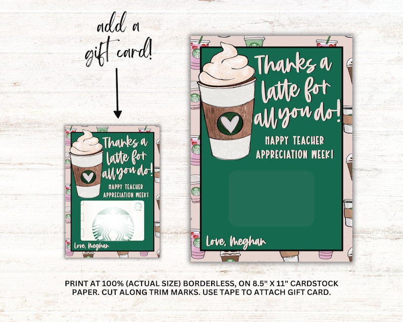 Teacher Appreciation Starbucks Gift Card Printable Template Thanks a ...