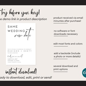 Change the Wedding Date, Printable Template Instant Download, Same ...