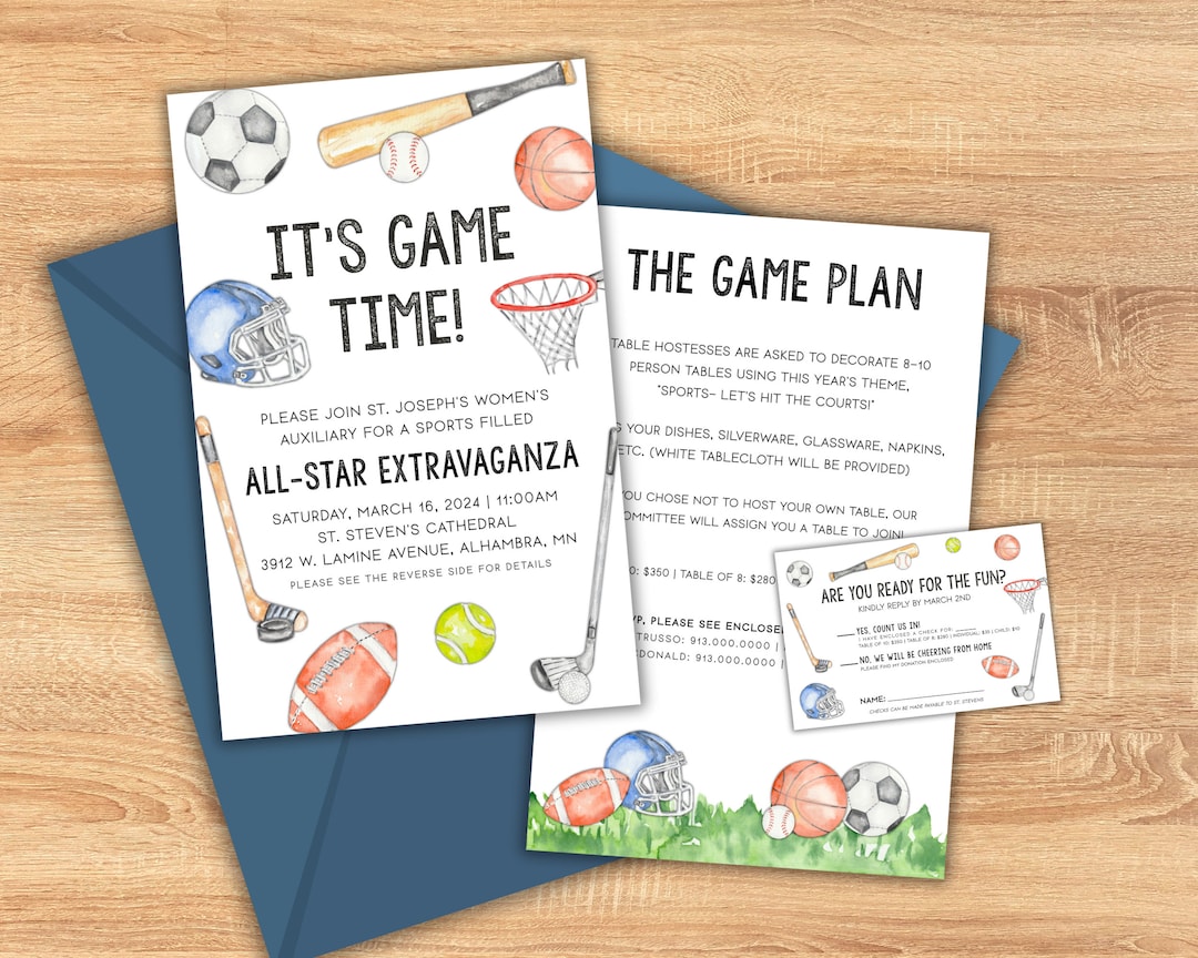 Sports Themed Fundraiser Invitation Printable Template, Sports Charity ...