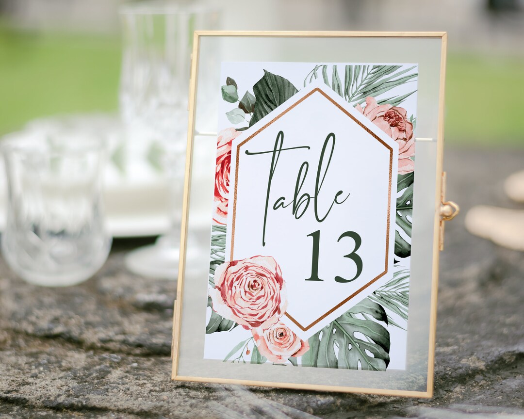 Tropical Boho Wedding Table Numbers Dusty Rose Printable Template ...