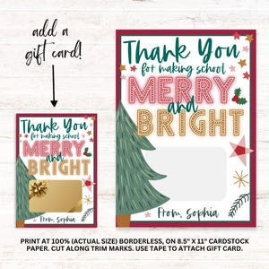 Teacher Christmas Add Gift Card Printable Template, Christmas Holidays ...