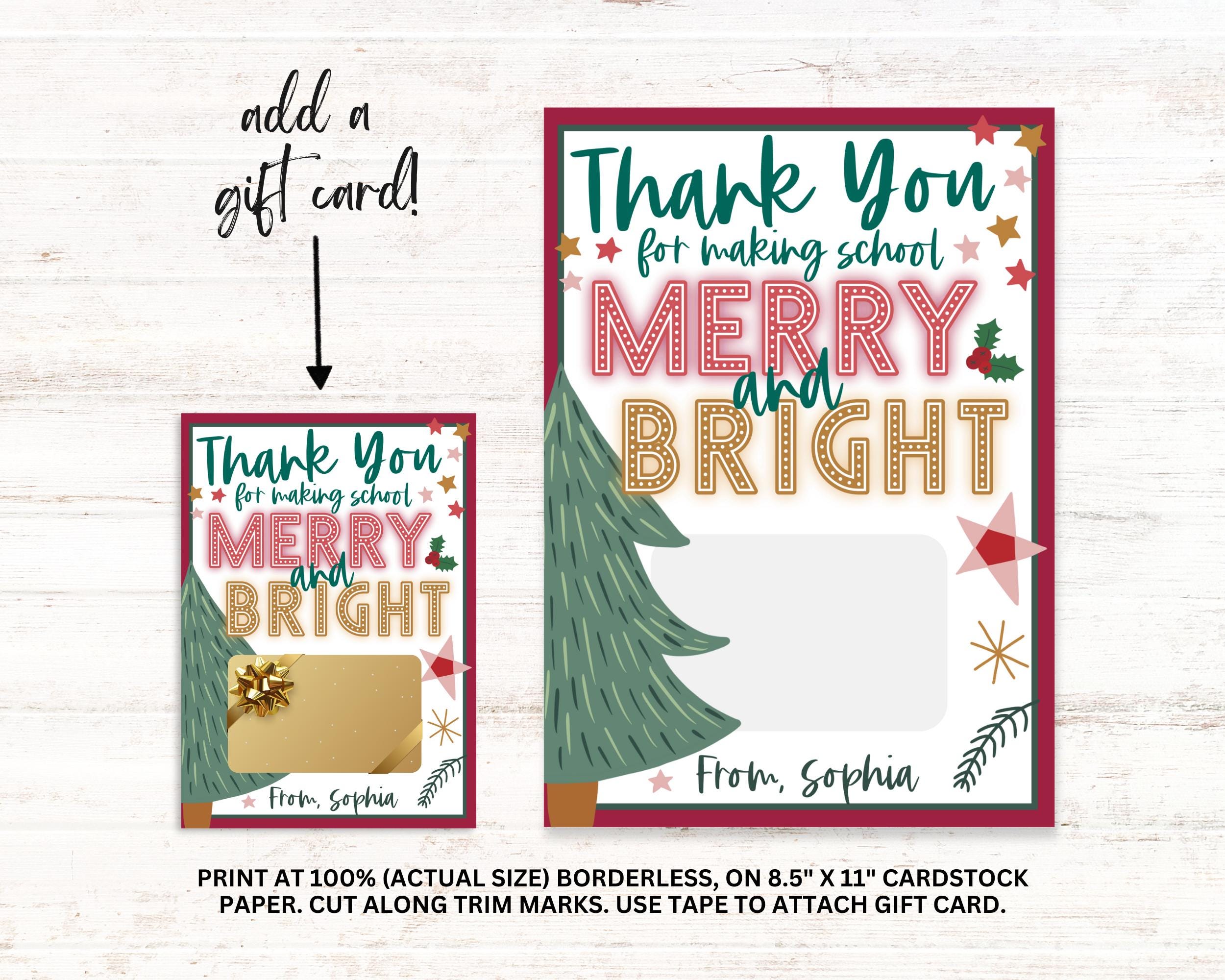 Teacher Christmas Add Gift Card Printable Template, Christmas Holidays ...
