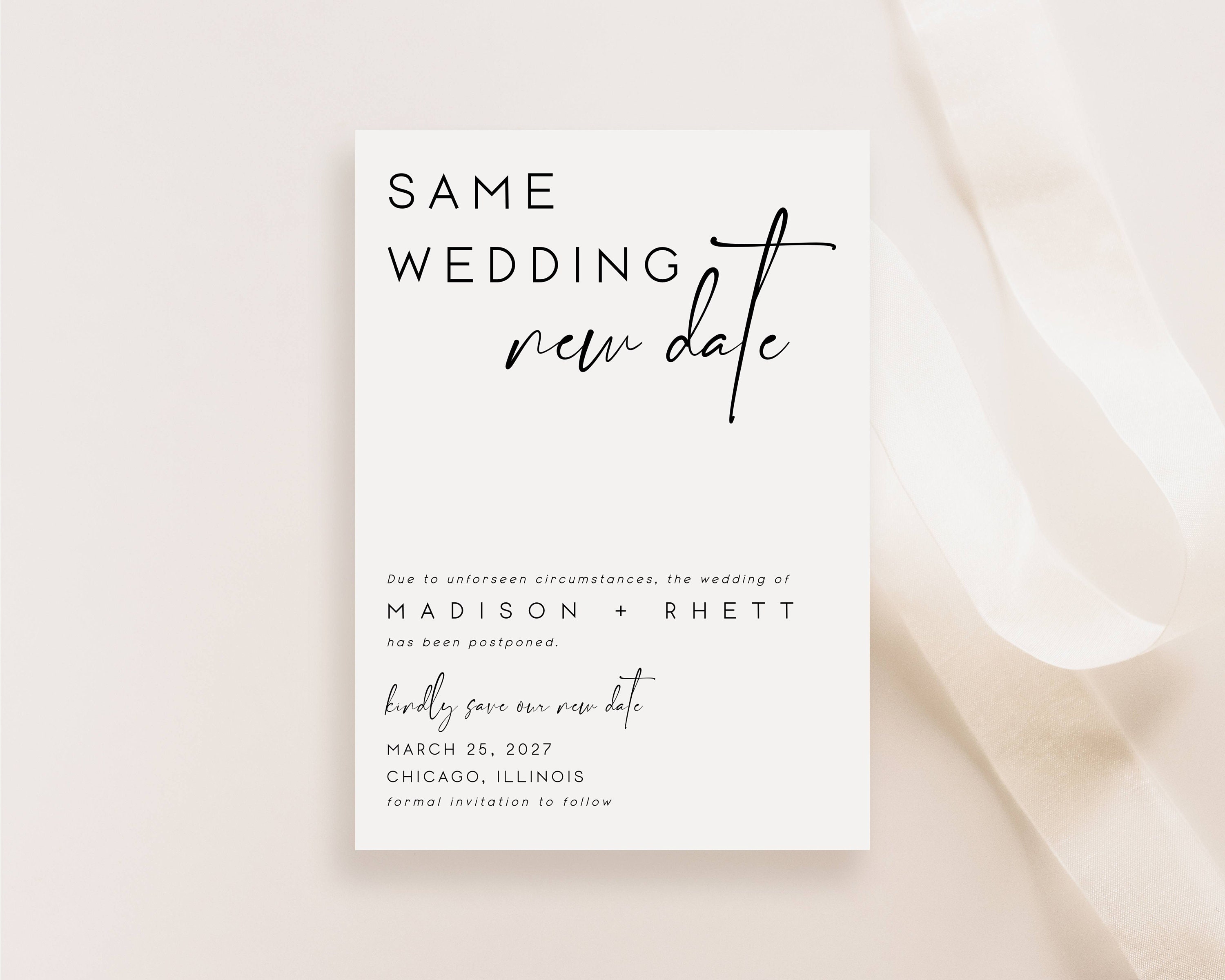 Change the Wedding Date, Printable Template Instant Download, Same ...
