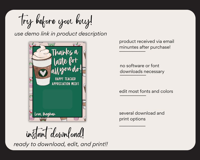 Teacher Appreciation Starbucks Gift Card Printable Template Thanks a ...
