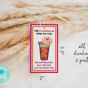 Teacher Appreciation Gift Tag Dunkin' Donuts Printable Template ...