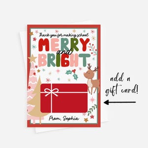 Christmas Gift Card Holder for Teacher Printable Template, Christmas ...