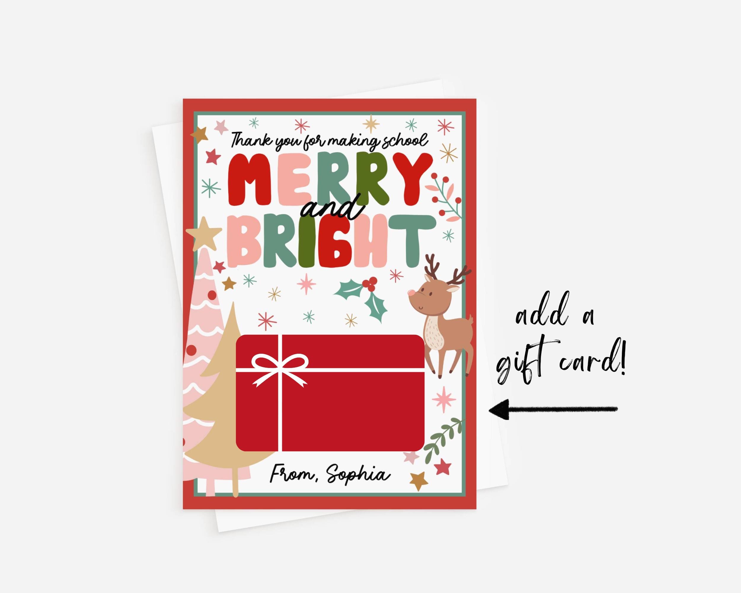 Christmas Gift Card Holder for Teacher Printable Template, Christmas ...