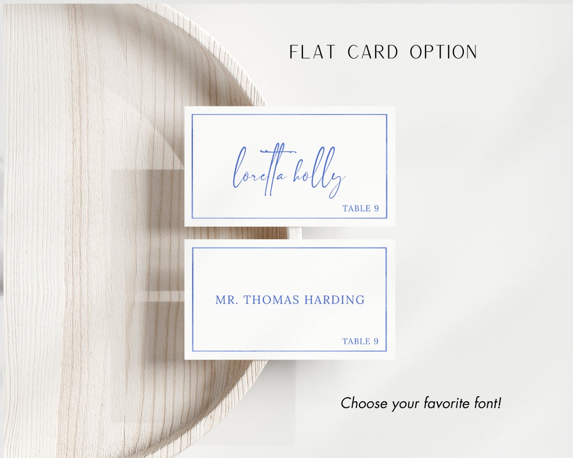 Blue Wedding Name Place Cards Printable Template Royal Blue Name Cards ...