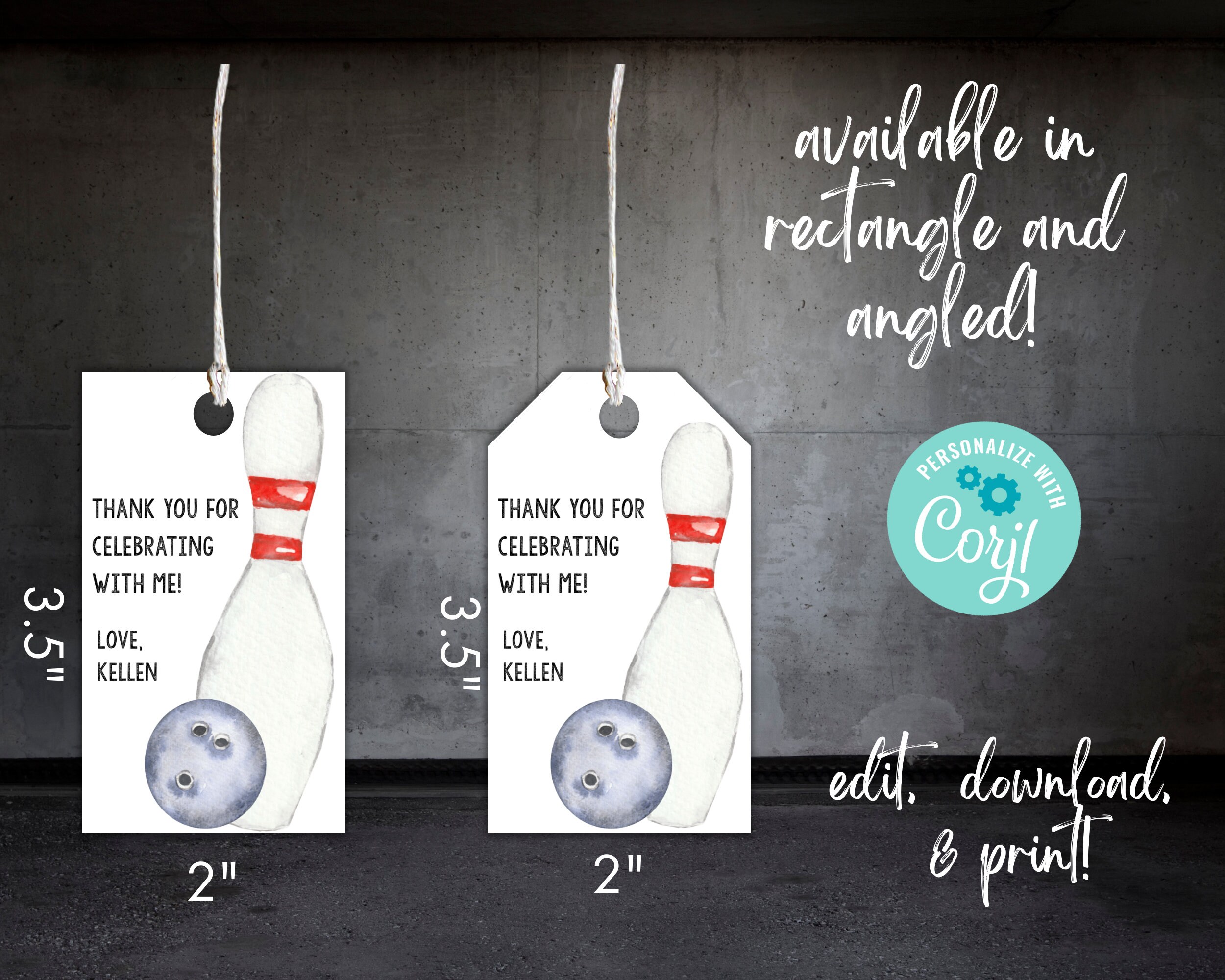 Bowling Birthday Thank You Party Favor Tag Printable Template, Bowling ...