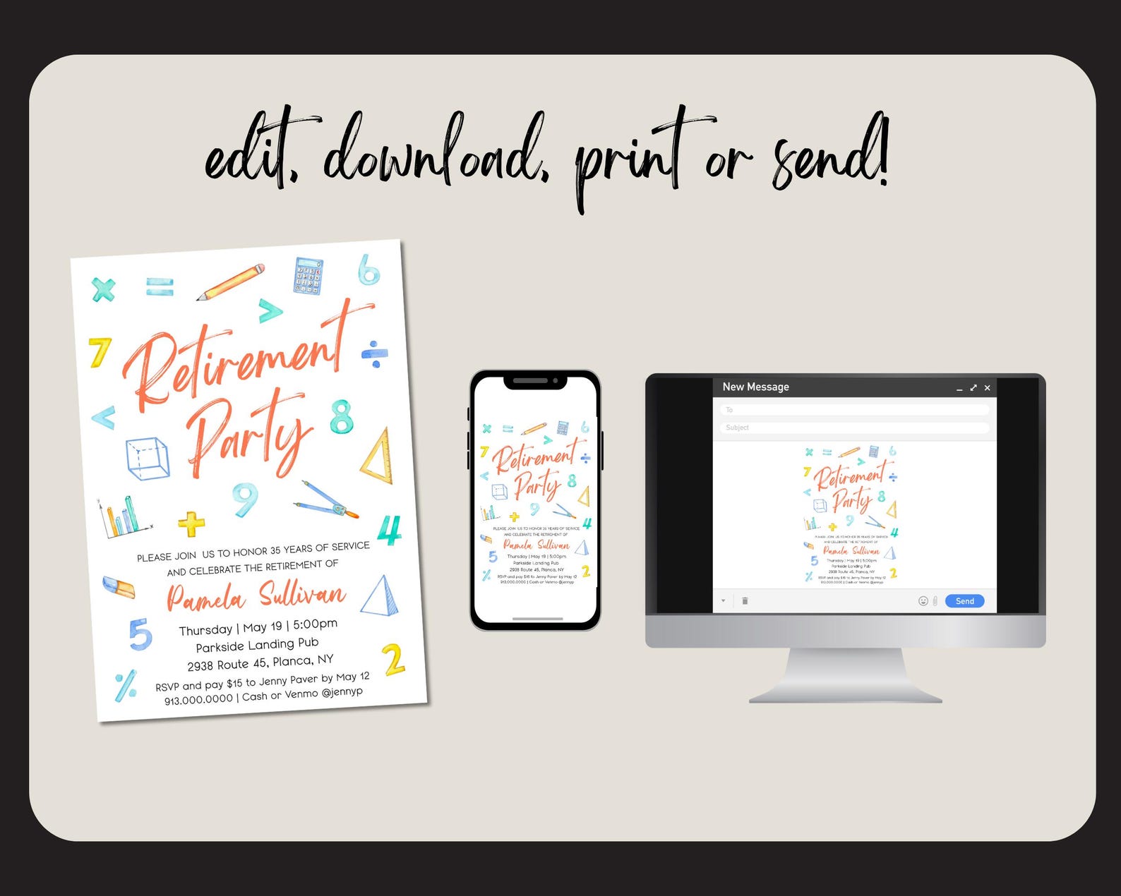 Math Teacher Retirement Invitation Template, Printable Digital Math ...