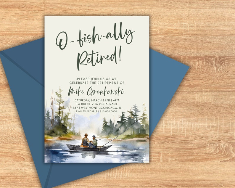 Fishing Retirement Invitation Printable Template, Fishing Themed ...