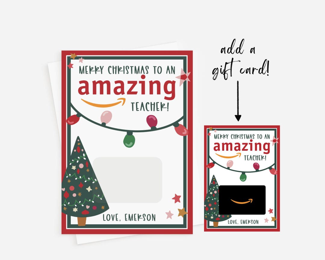 Teacher Christmas Gift Card Holder, Add Amazon Gift Card, Printable ...