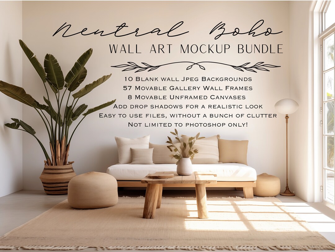Neutral Boho Mockup Bundle, Frame Mockup, Blank Wall Mockup, Wall Art ...