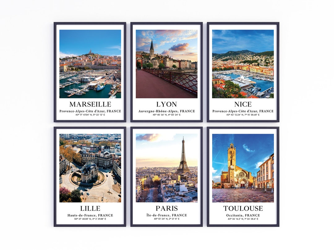 Set of France Travel Poster, Lyon Photo, Marseille Picture, Paris Photo ...