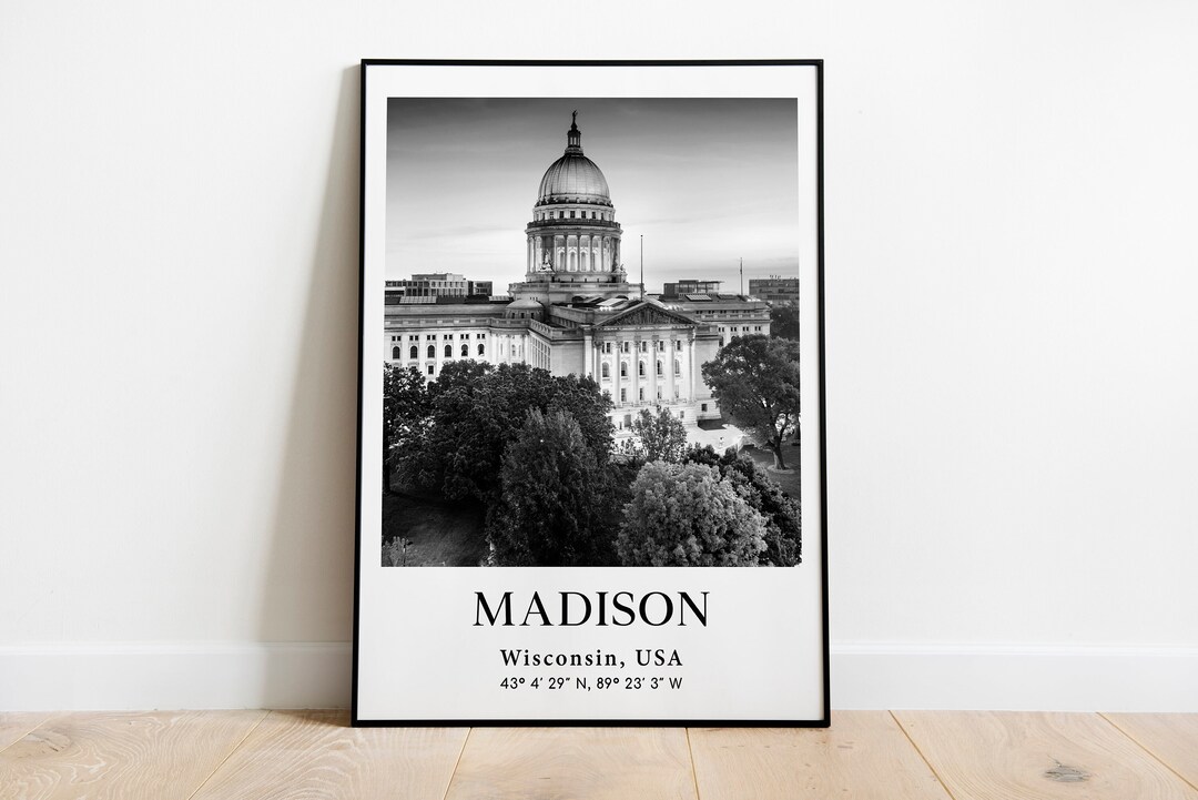 Madison Poster, Black and White World Cities, United States Photo, Usa ...