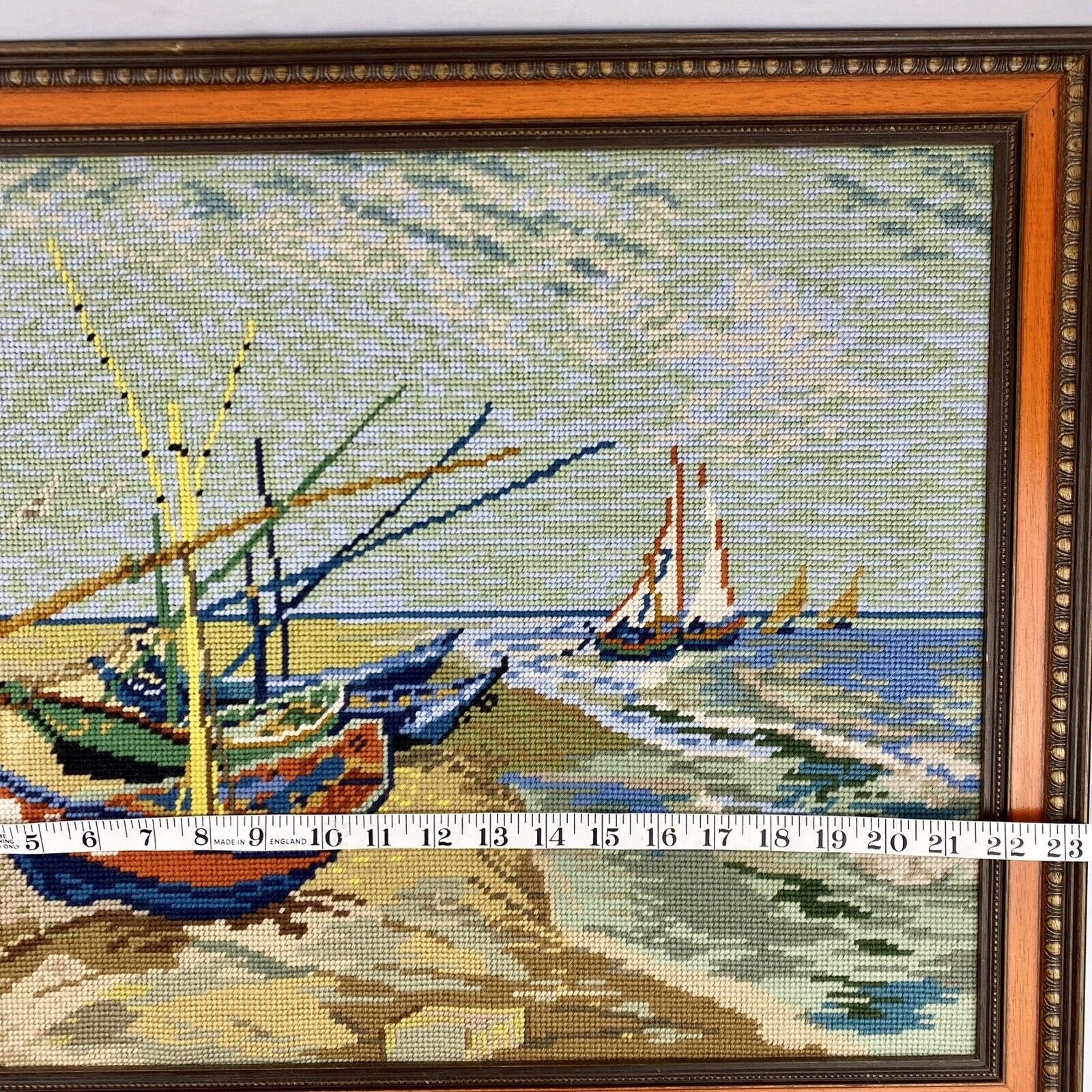 Vintage Framed Needlepoint Picture, Sailboats, Nautical Ships 20 X 23.5 ...