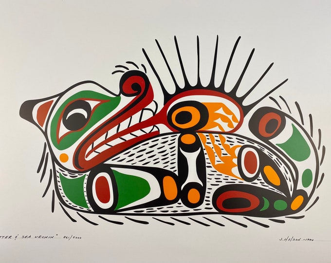 Vintage Indigenous Art Print, Artist John Nelson Otter & Sea Urchin ...