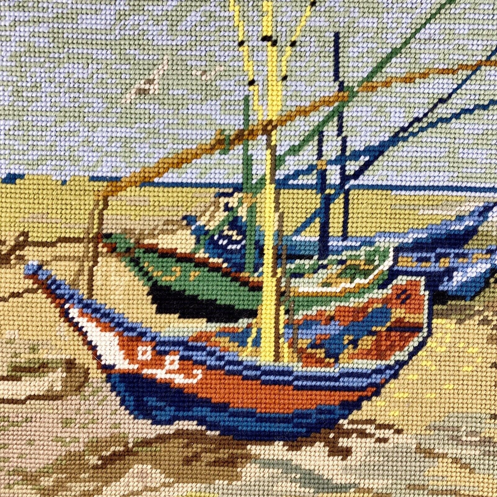 Vintage Framed Needlepoint Picture, Sailboats, Nautical Ships 20 X 23.5 ...