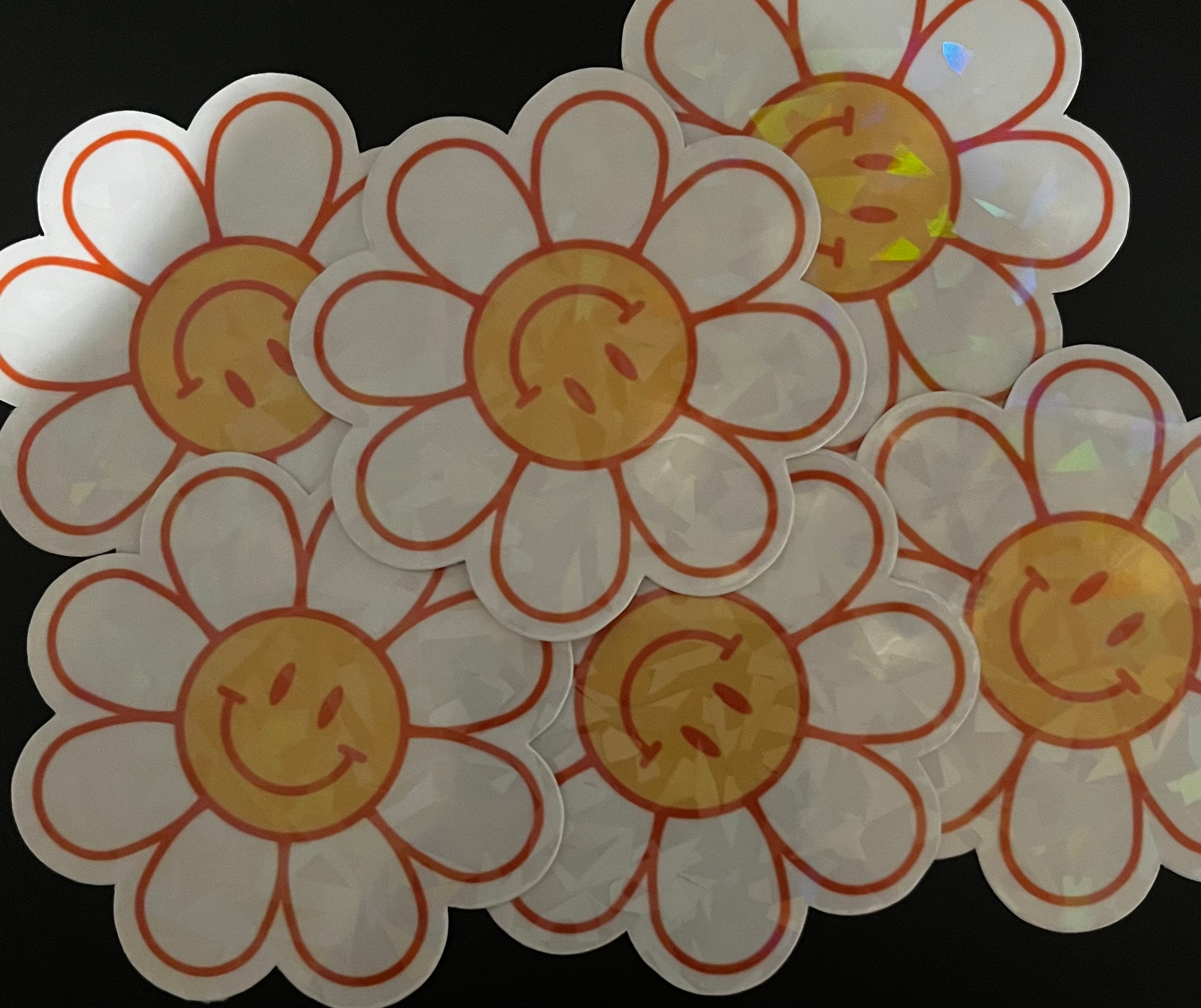 Smiley Face Flower Sticker - Etsy