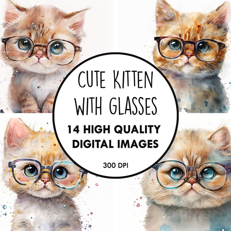 Cat Wearing Glasses - Etsy