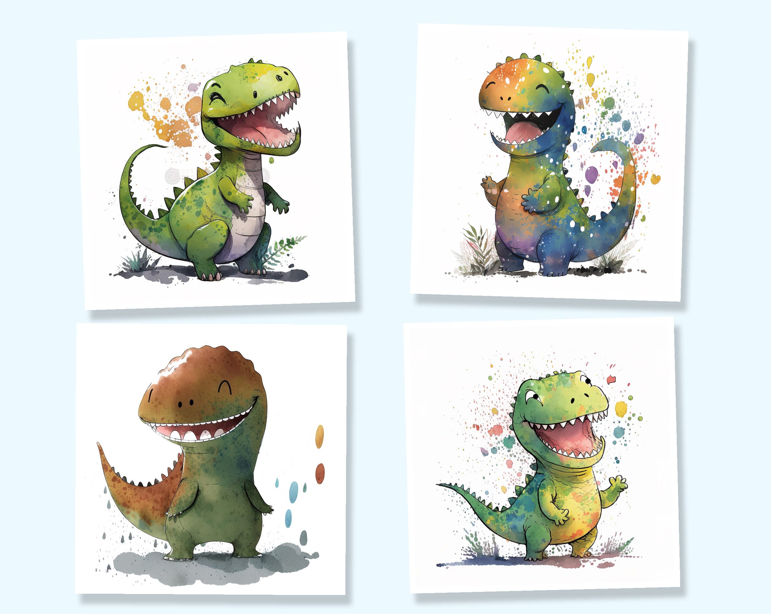Cute T-rex Dinosaur Watercolor 18 High Quality Jpgs Digital Download ...