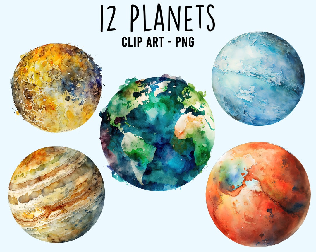 Watercolor Planets Clipart - Space Planets Stars Moon Digital Art for ...