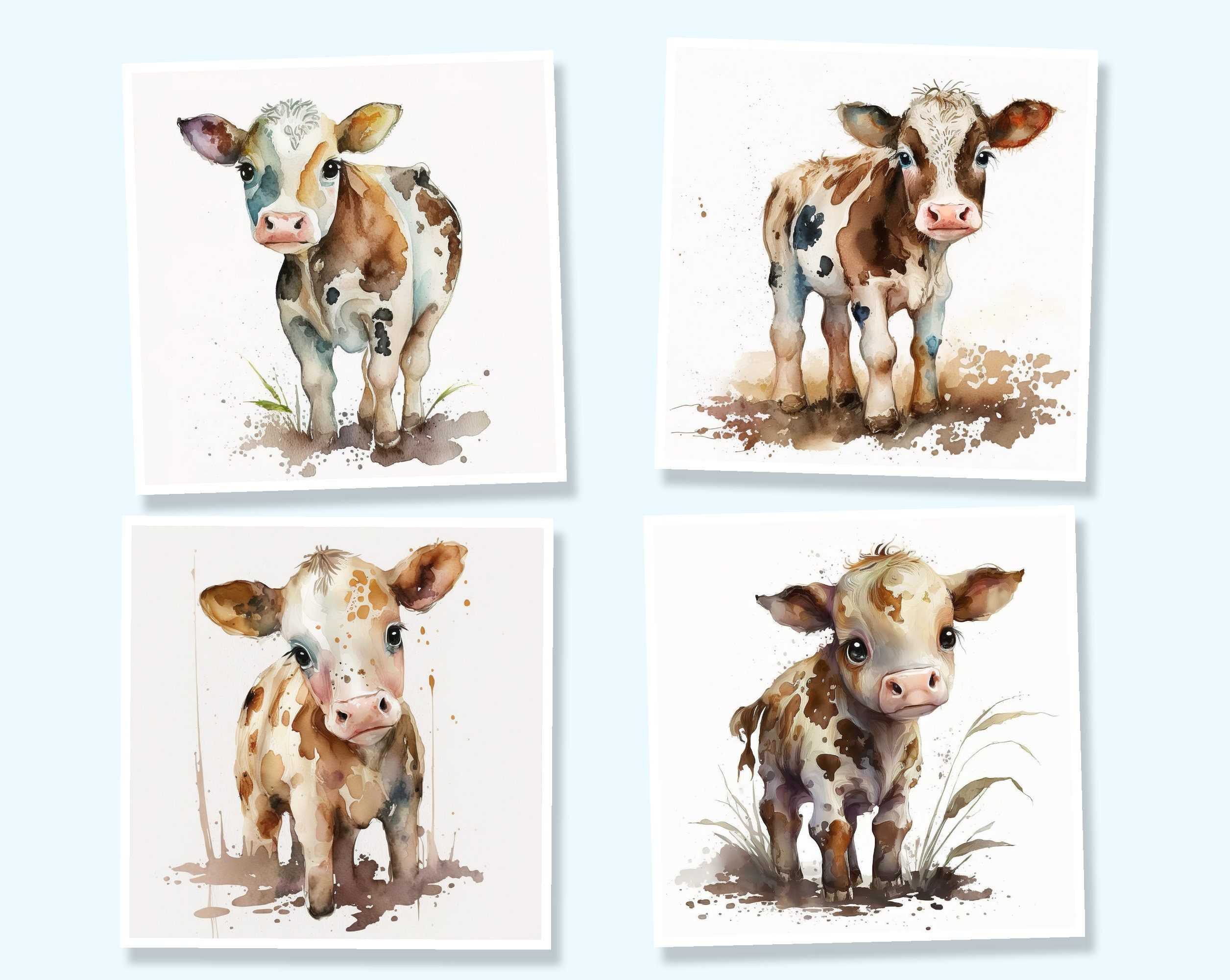 Cute Baby Cow Watercolor 19 High Quality Jpgs Digital Download Farm ...