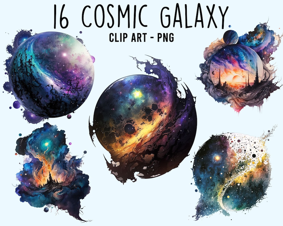Watercolor Cosmic Galaxy Clipart - Space Planets Stars Moon Digital Art ...
