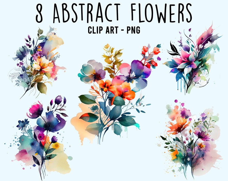 Watercolor Abstract Flowers Clipart - Mystical Drip Ink Splatter Dreamy ...