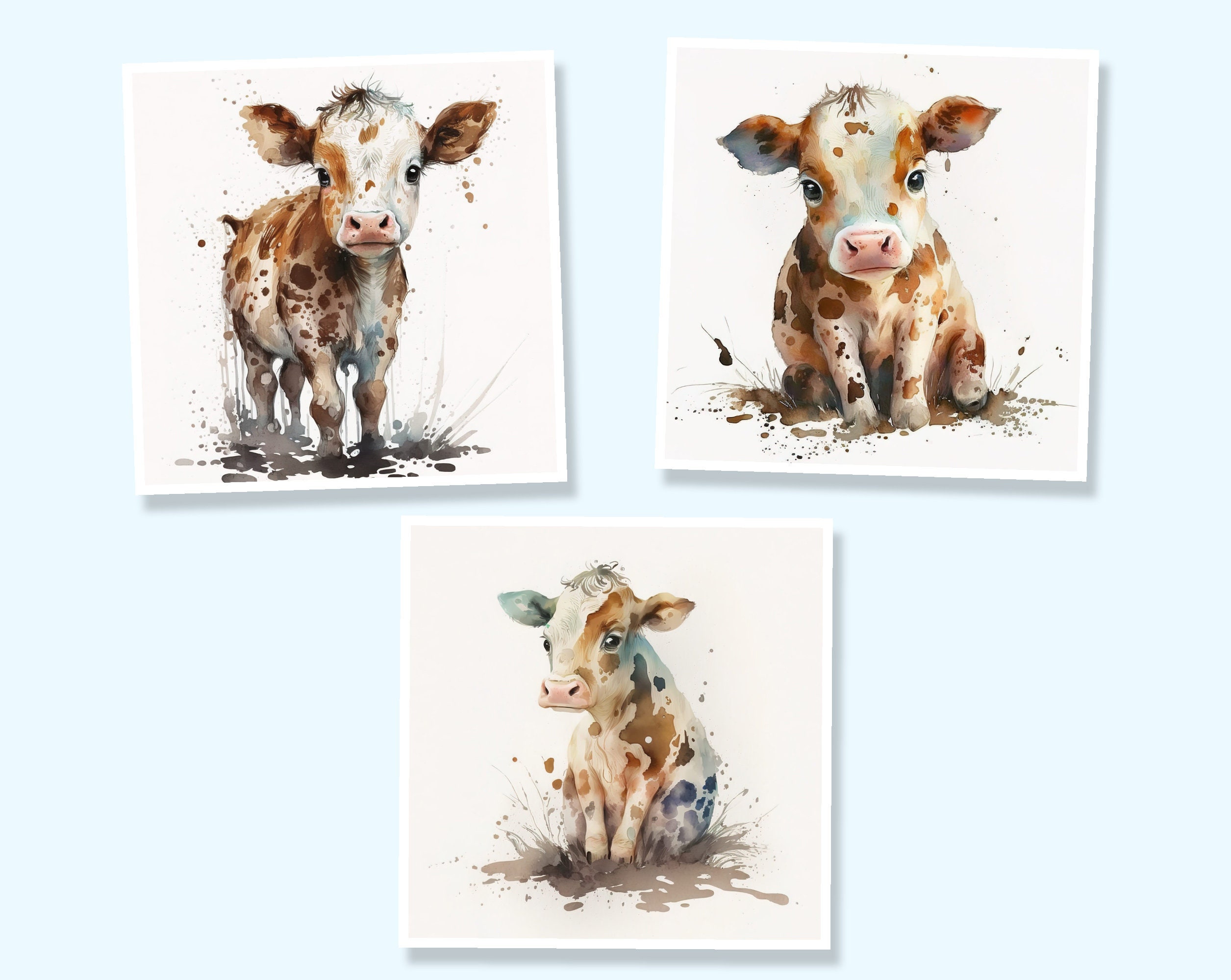 Cute Baby Cow Watercolor 19 High Quality Jpgs Digital Download Farm ...